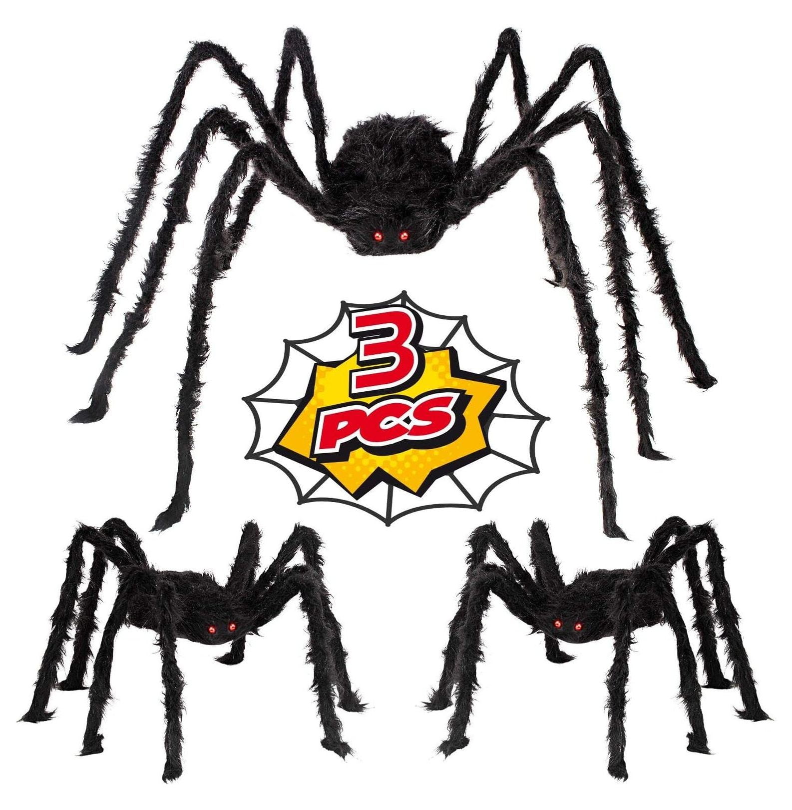 3 Pack Realistic Spider Decoration Set, Scary Hairy Giant Spiders with ...