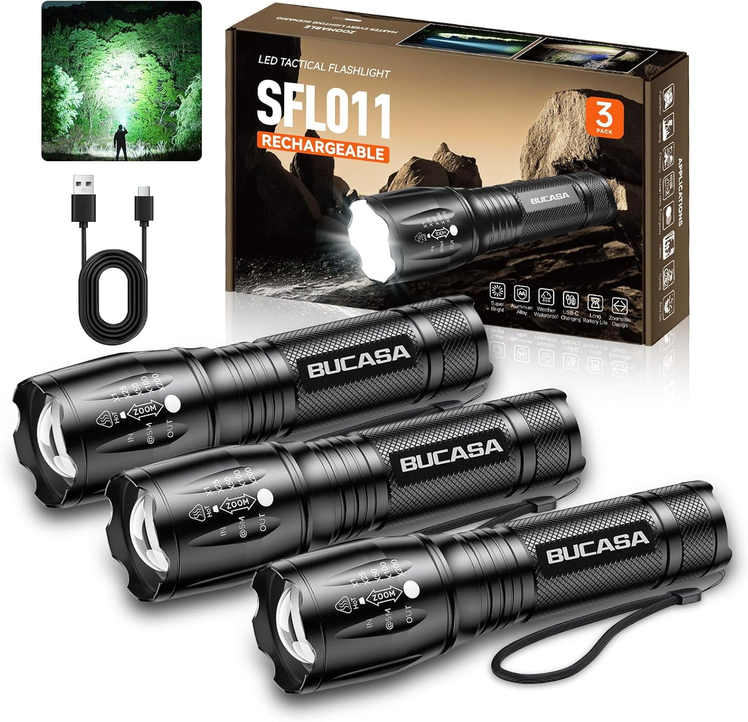 3 Pack Rechargeable Flashlights High Lumens, Brighter Small Flashlight ...