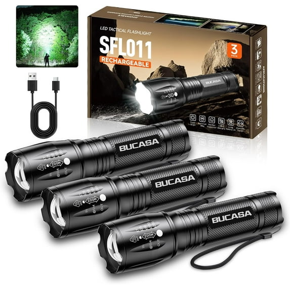 3 Pack Rechargeable Flashlights High Lumens, Brighter Small Flashlight ...