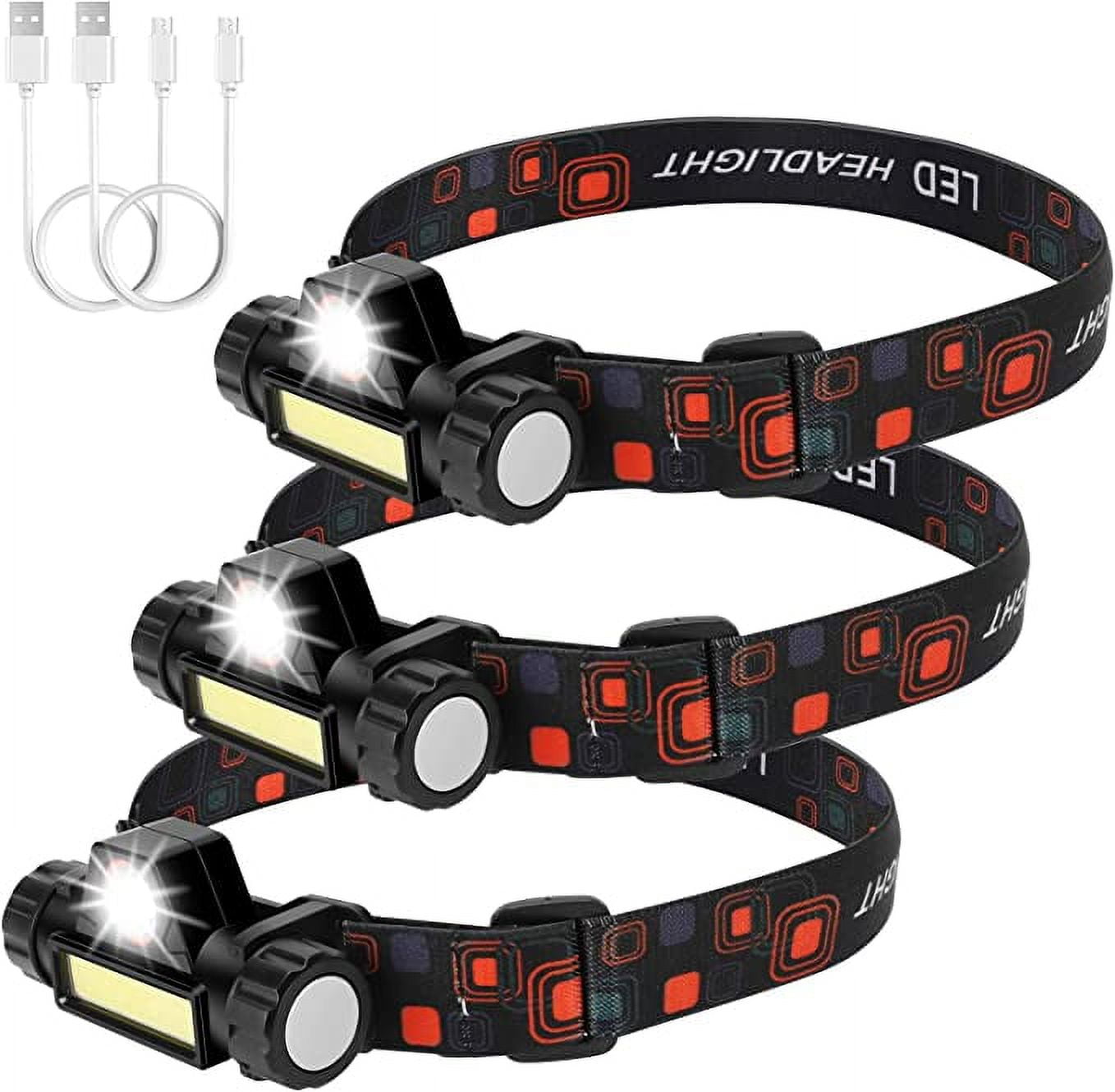3 Pack Rechargeable Headlight Torch 500 Lumens Ultra Bright Cree Led ...