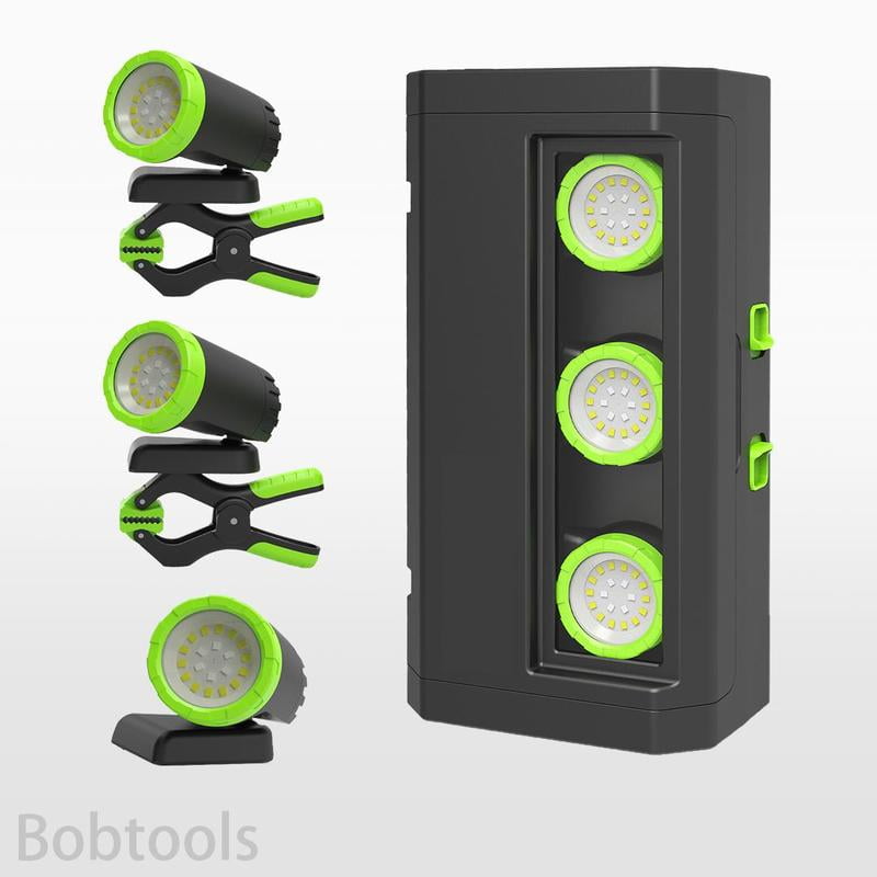 3-Pack Rechargeable LED Work Lights with Portable Case, 360-Degree ...