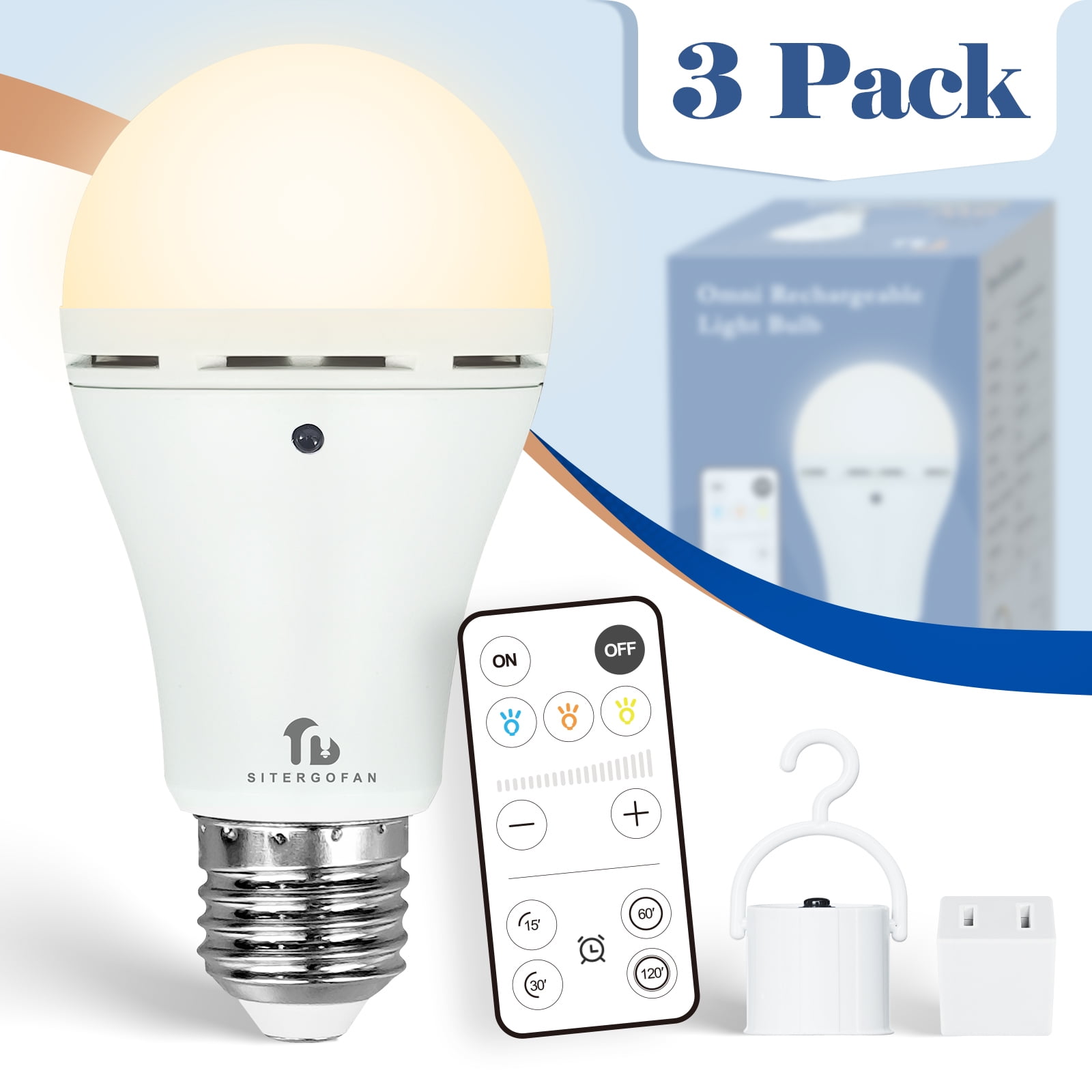 3 Pack Rechargeable Light Bulbs with Remote Control ,3 Color Change ...