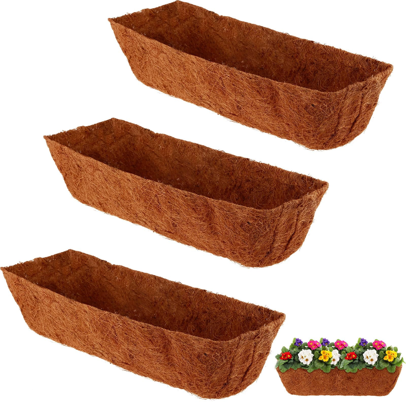 3 Pack Rectangle Coco Liner 36 Inch Hanging Basket Liners 100% Natural ...