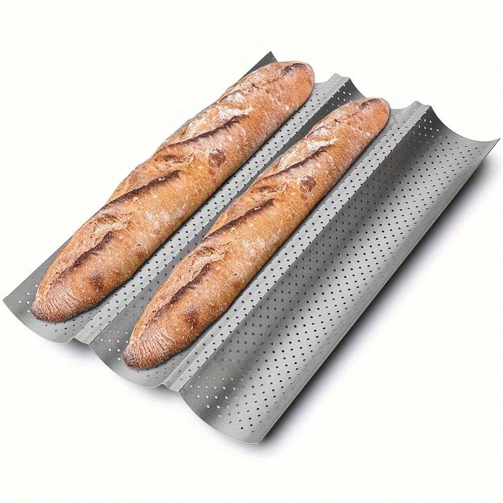 3 Pack Rectangular Baguette Pan, French Bread Pan, Non-Stick 3-Slot ...