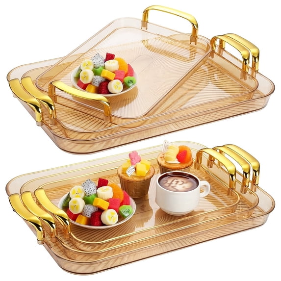 3 Pack Rectangular Plastic Serving Trays With Handle Multi Size Food ...