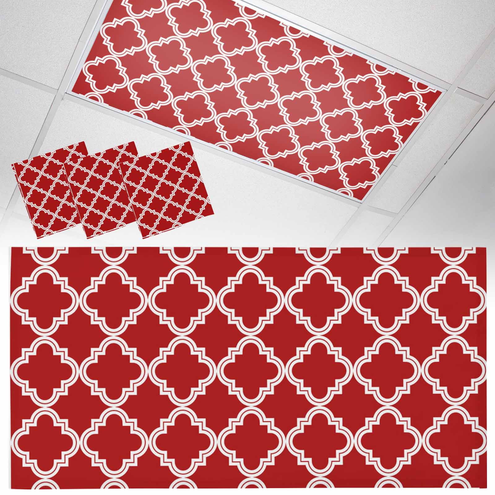 3 Pack Red Fluorescent Light Covers for Ceiling Lights Moroccan Geometric Abstract Magnetic ...