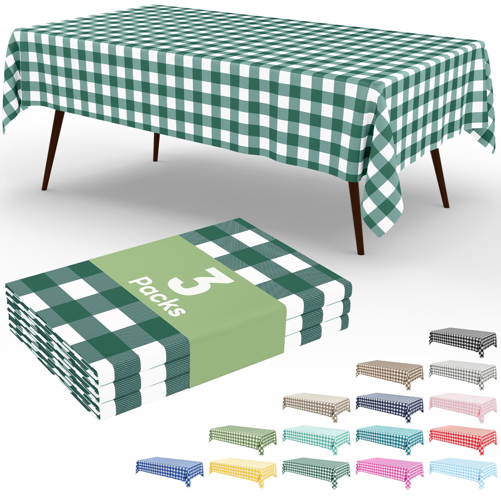3 Pack Red Gingham Disposable Tablecloths 54x108 Inch Rectangular ...