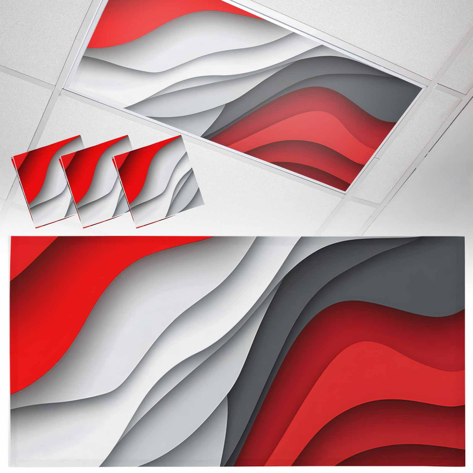 3 Pack Red Grey Waves Fluorescent Light Covers for Ceiling Lights ...