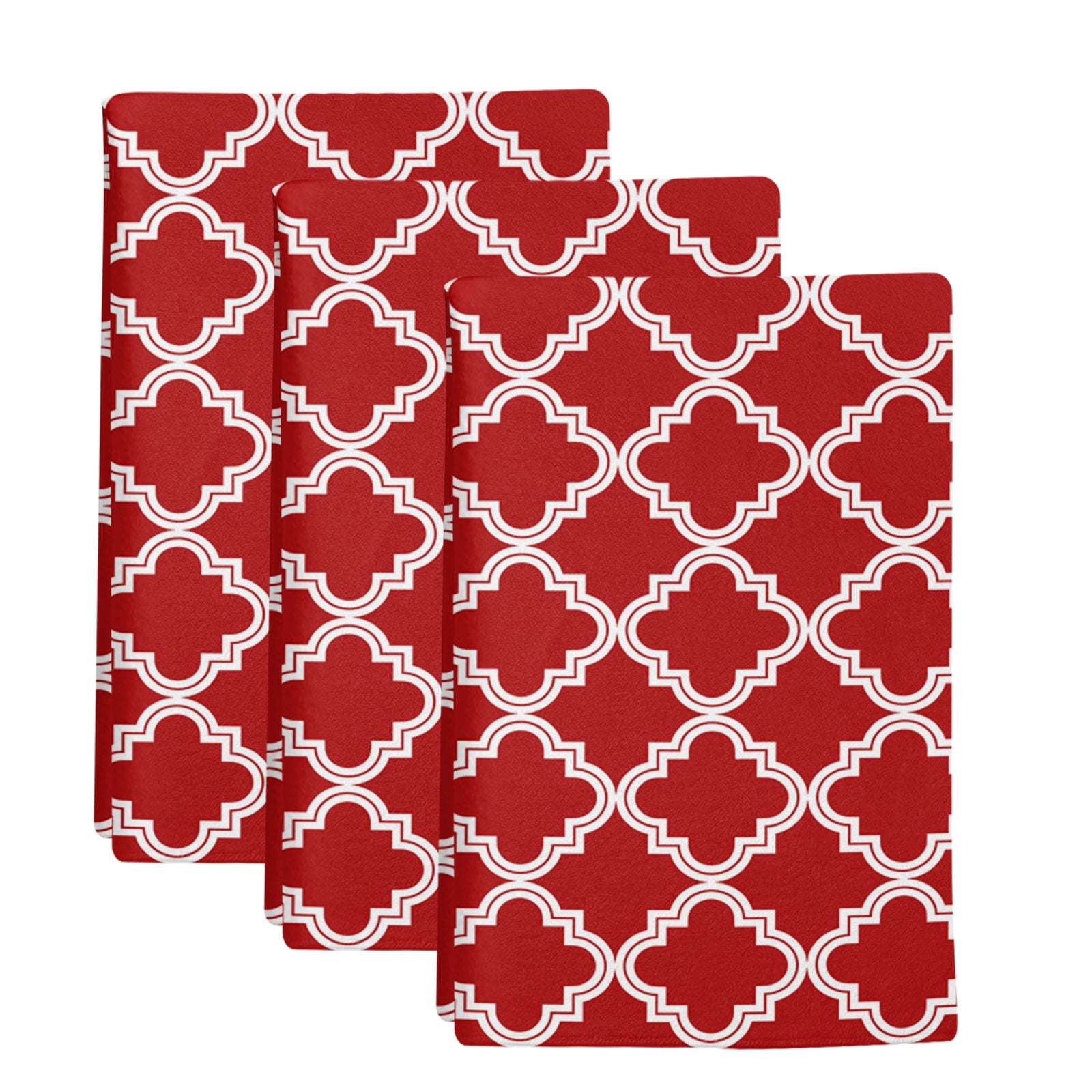 3 Pack Red Kitchen Towels Moroccan Geometric Abstract Decorative Dish ...