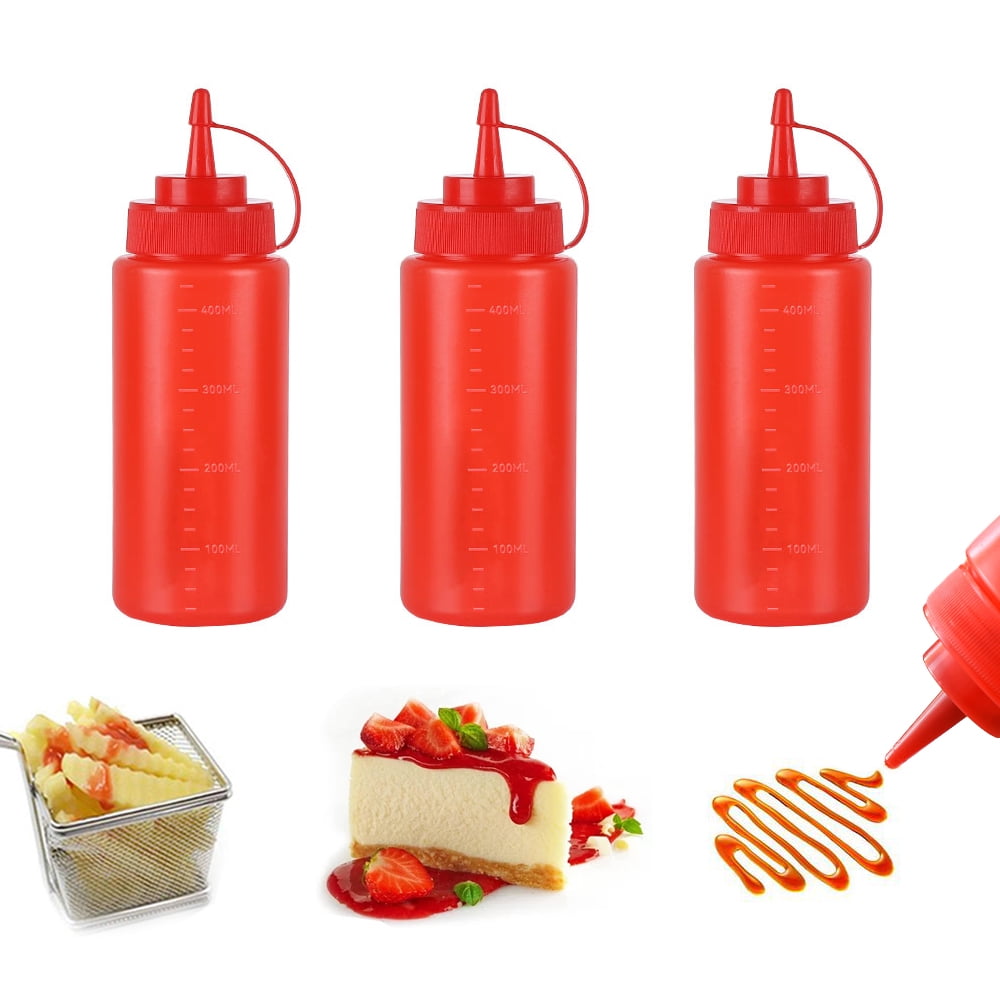 3 Pack Red Plastic Squeeze Bottles 16 oz Condiment Squeeze Bottles ...