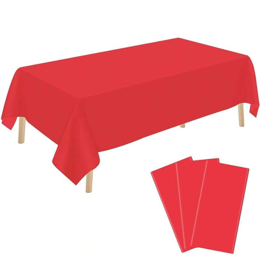 3 Pack Red Plastic Tablecloth Disposable Rectangular Table Cover 54 x ...