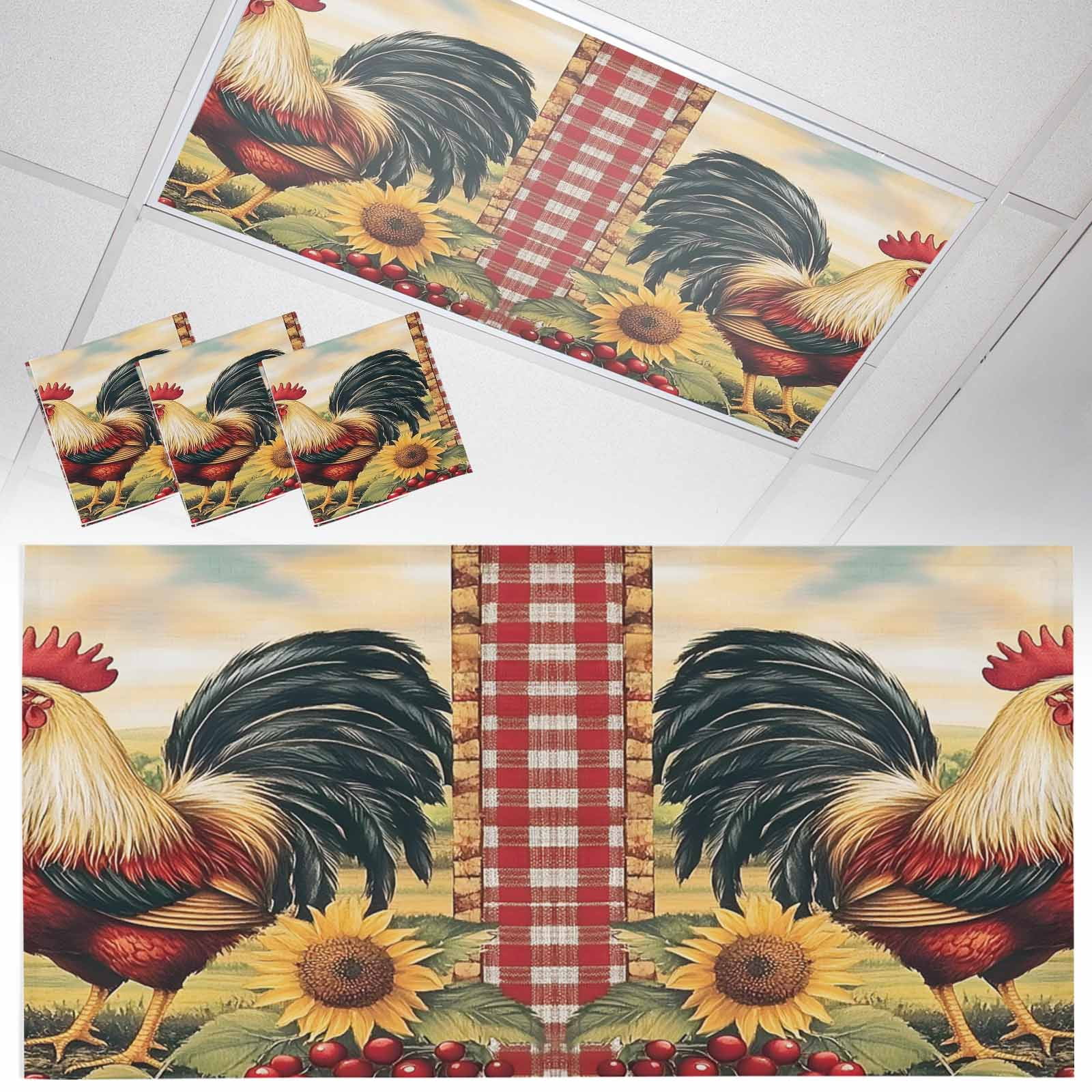 3 Pack Red Rooster Flowers Egg Fluorescent Light Covers for Ceiling ...