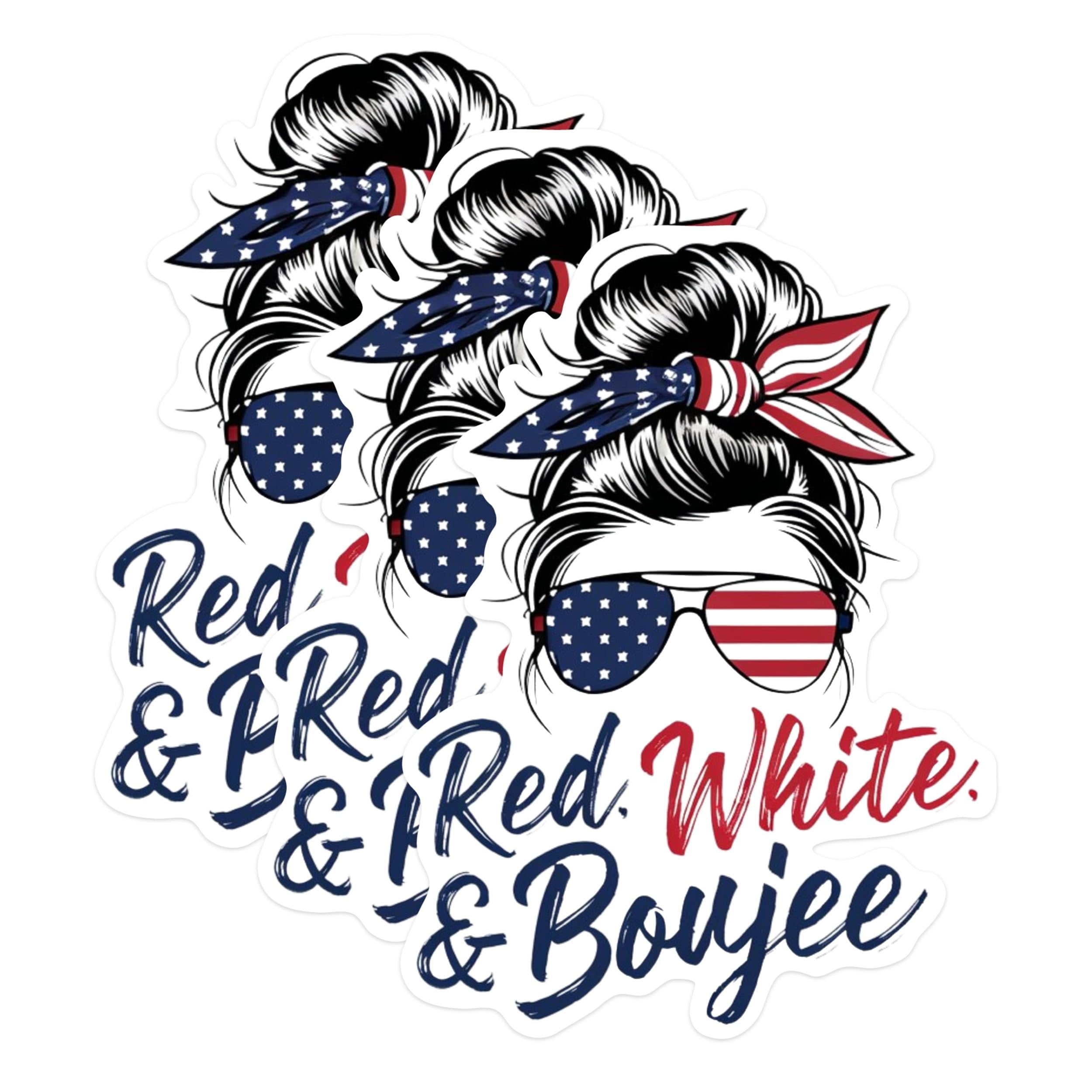 (3 Pack) Red White and Boujee Decals - Patriotic Messy Bun Decal ...