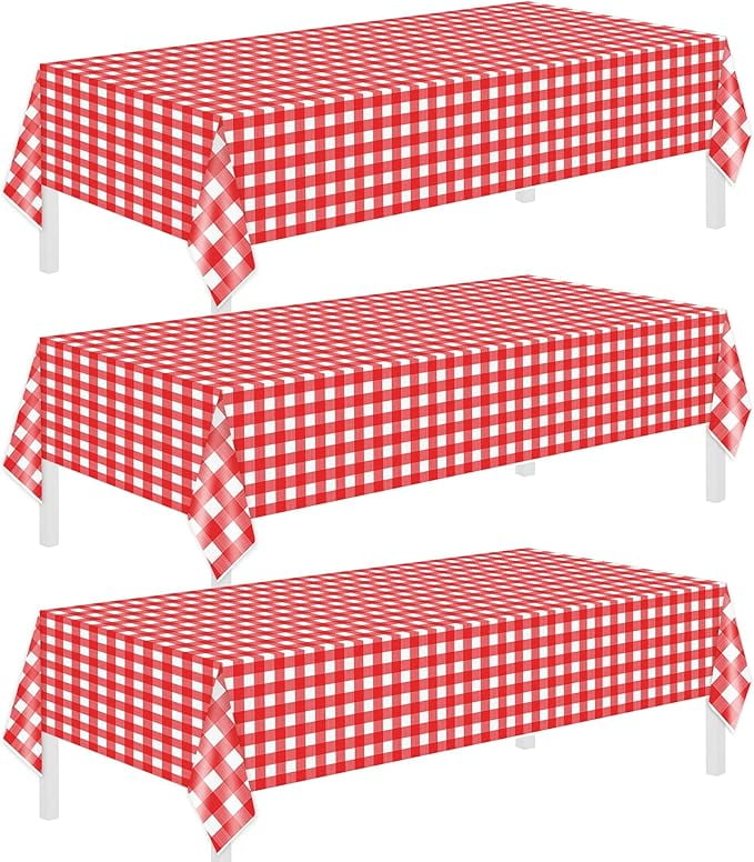 3 Pack Red and White Checkered Tablecloths 54"x108" Disposable Plastic ...