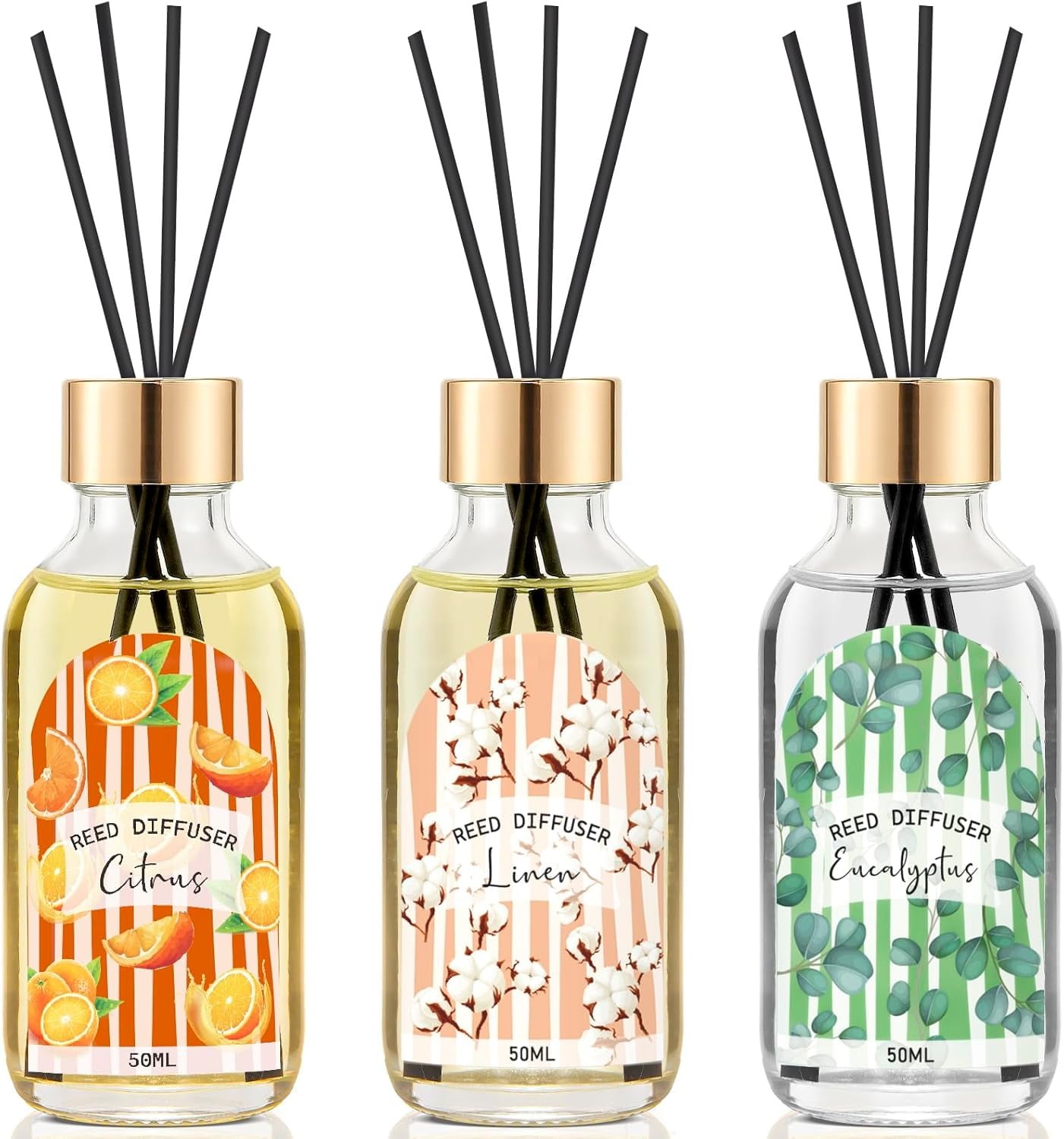 3 Pack Reed Diffuser Set, Linen Eucalyptus Citrus Scented Oil Reed ...