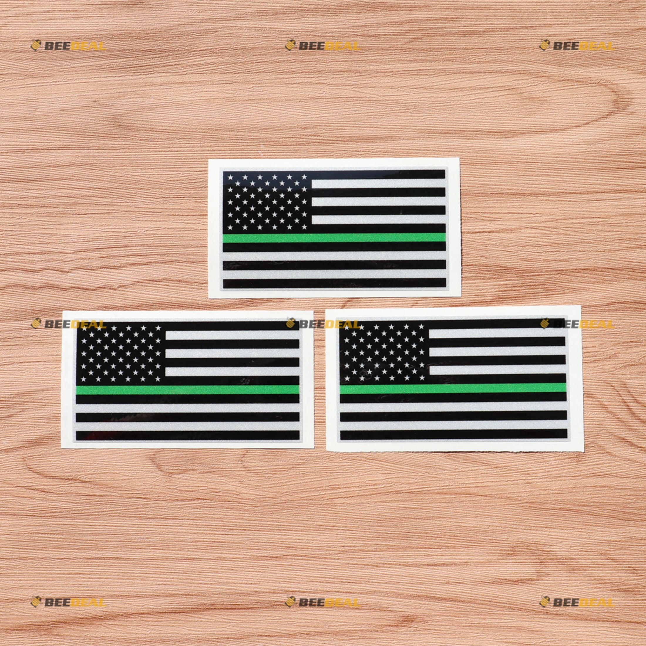 3 Pack Reflective, 4 Inches - Thin Green Line Decal Sticker Vinyl ...