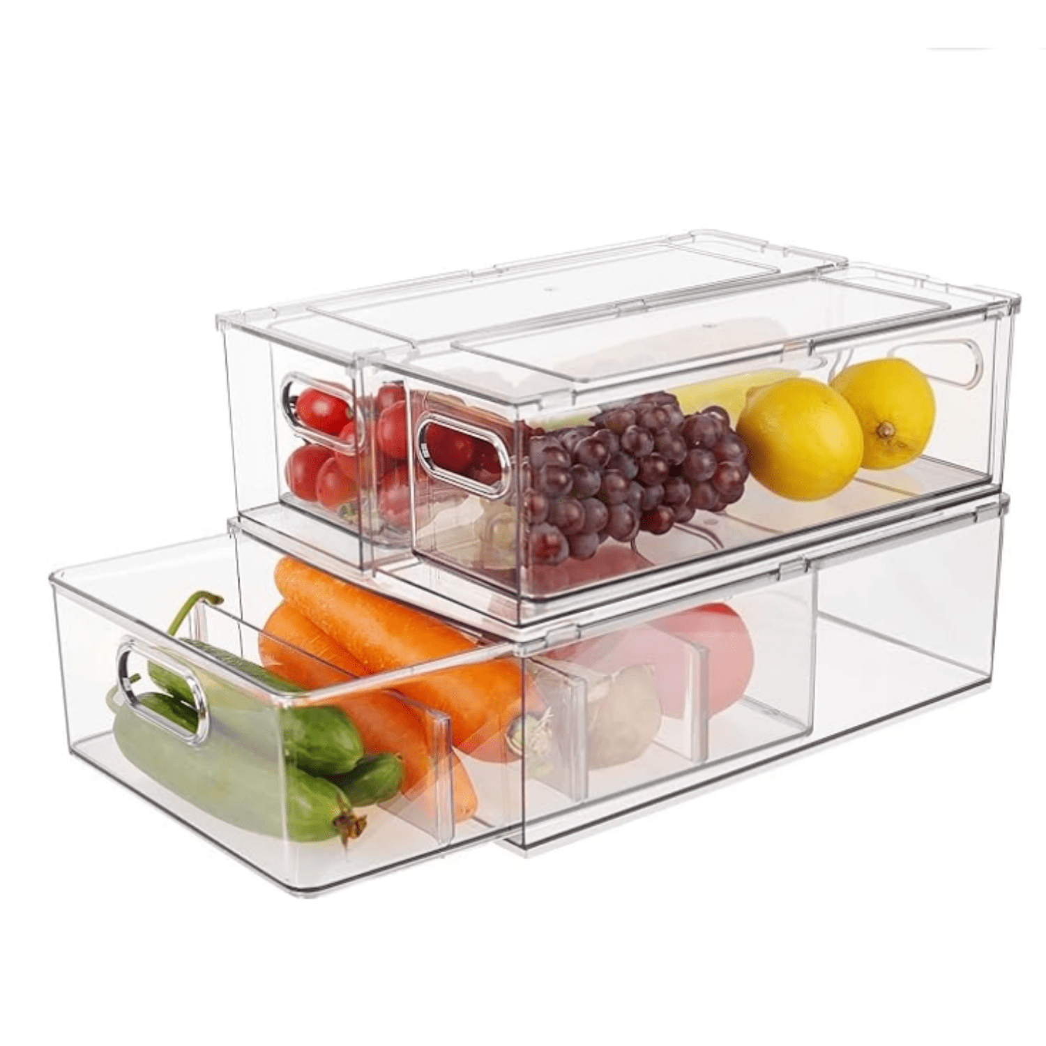 3 Pack Refrigerator Organizer Bins with Pull-out Drawer, Clear ...
