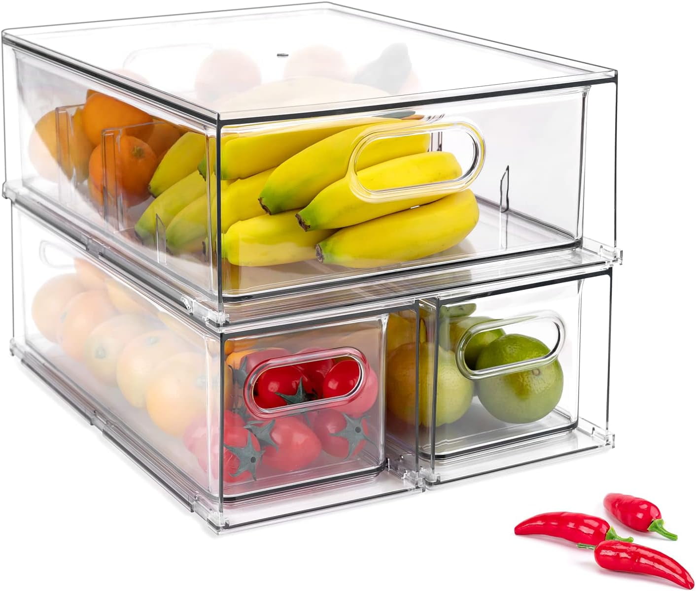 3 Pack Refrigerator Organizer Bins with Pull-out Drawer, Stackable ...