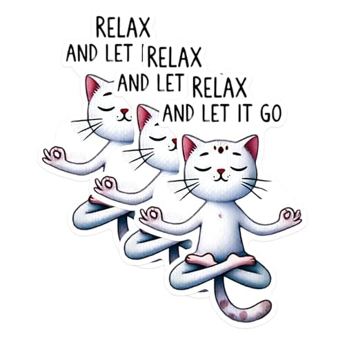 (3 Pack) Relax Cat Decals - Yoga Cat Stickers - Funny Animal Decal - 3 ...