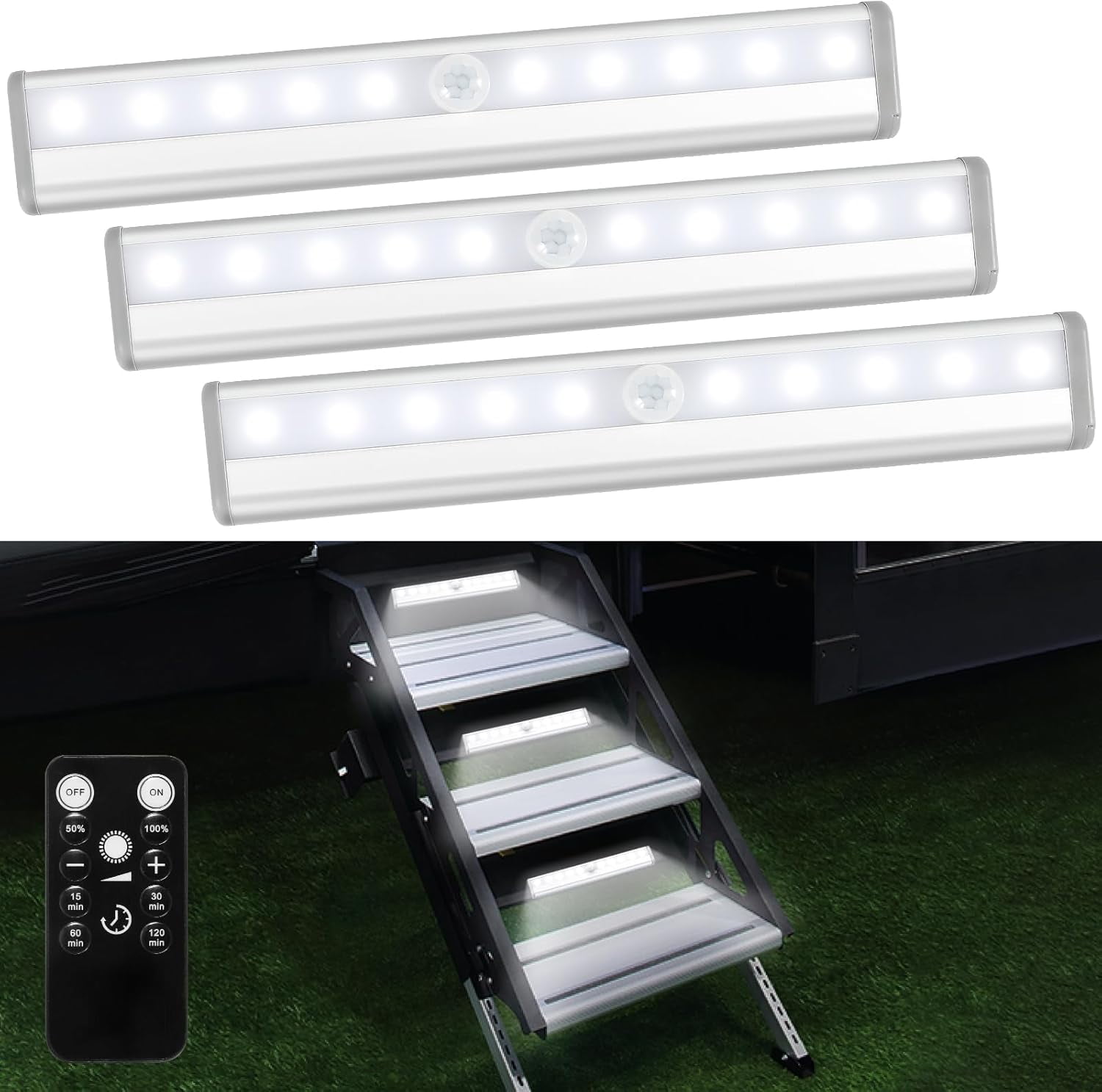 3 Pack Remote Control RV Step Lights, 10 LED Battery Operated Motorhome ...