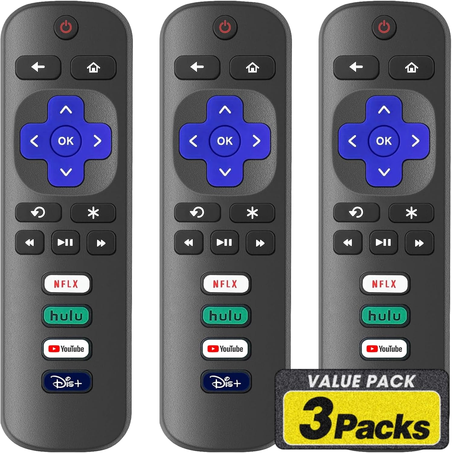 3 Pack Replacement Remote Control Only for Roku TV, Compatible for TCL ...