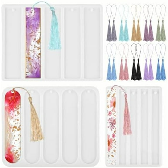 3 Pack Resin Bookmark Mold, Bookmark Molds for Epoxy Resin with 20Pcs Tassels, Bookmark Making ...
