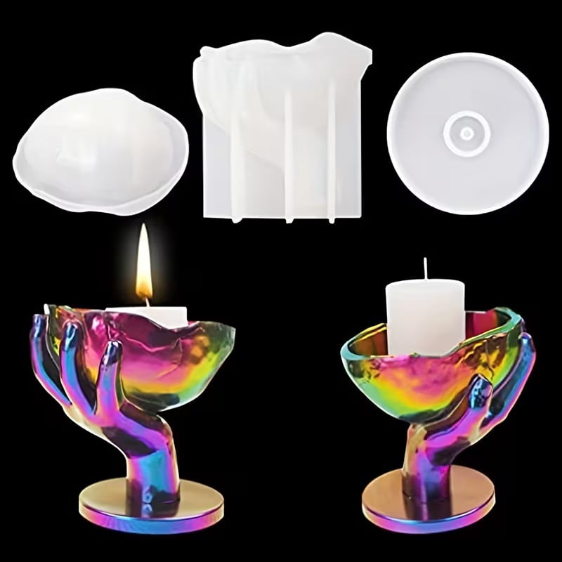 3 Pack Resin Candle Holder Mold, Skull Candy Bowl Mold, Handheld Skull ...