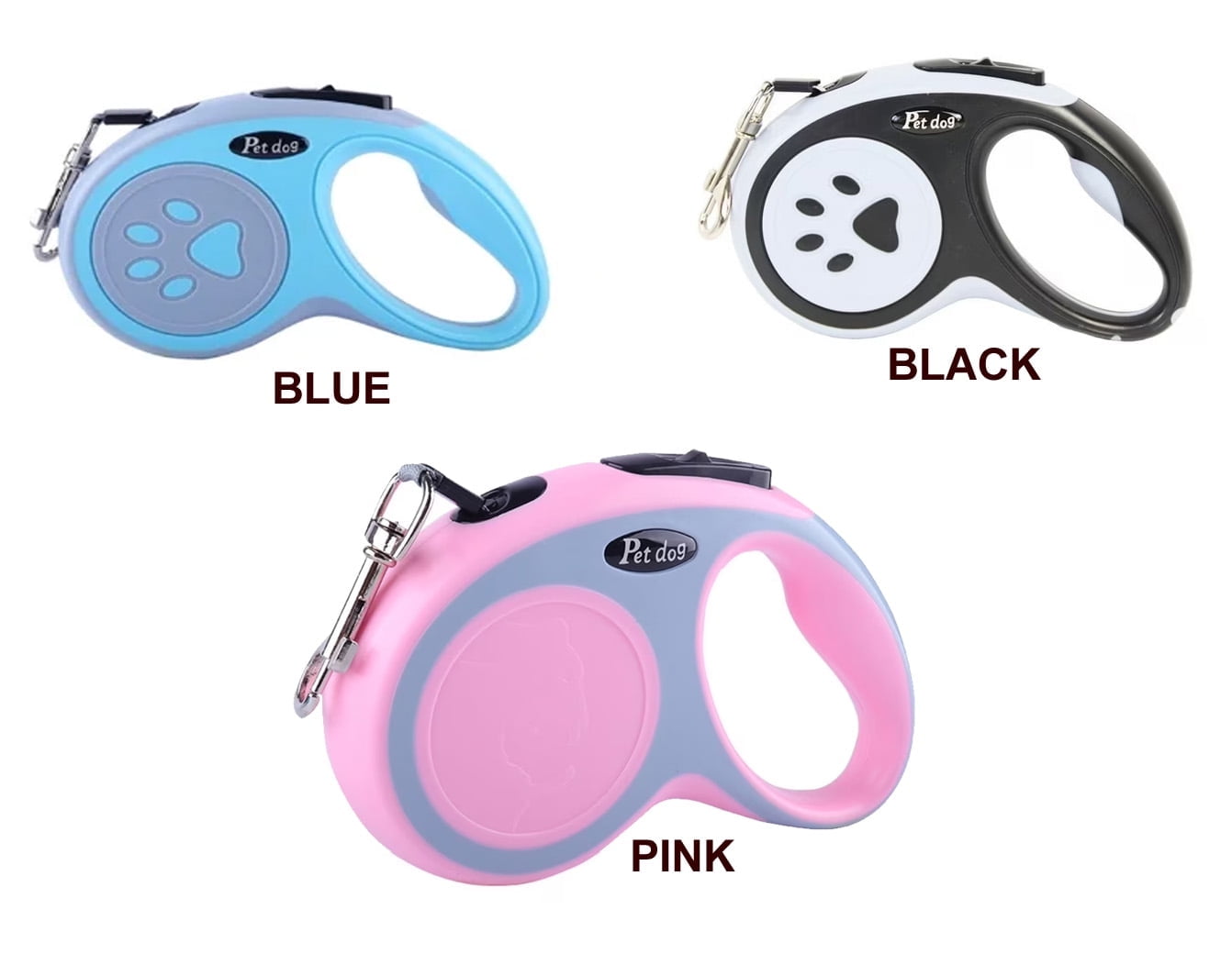 3 Pack Retractable Dog Leash with Paw Print Locking System – Heavy-Duty ...