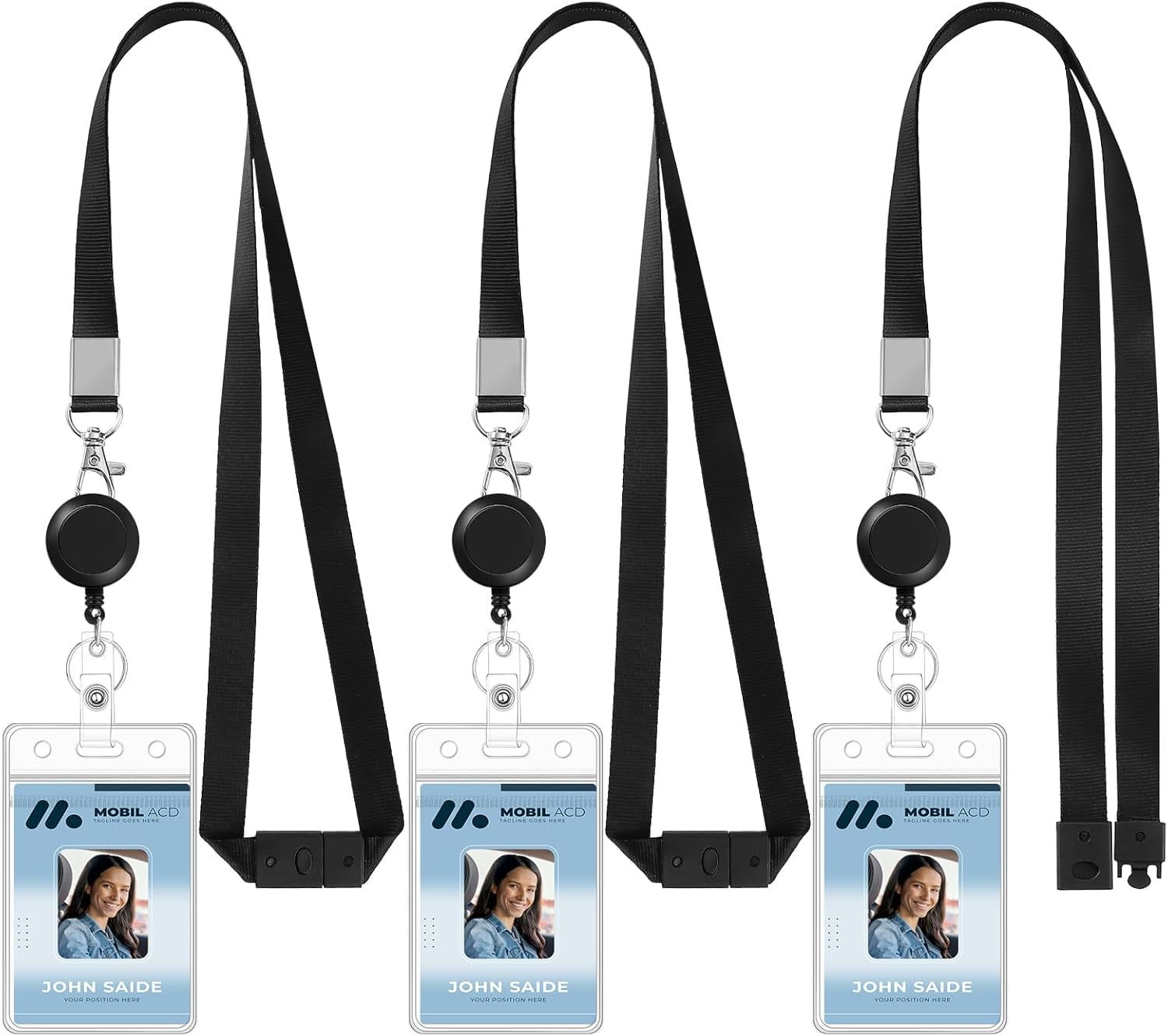 3 Pack Retractable ID Badge Holder with Breakaway Lanyard, Black Break ...