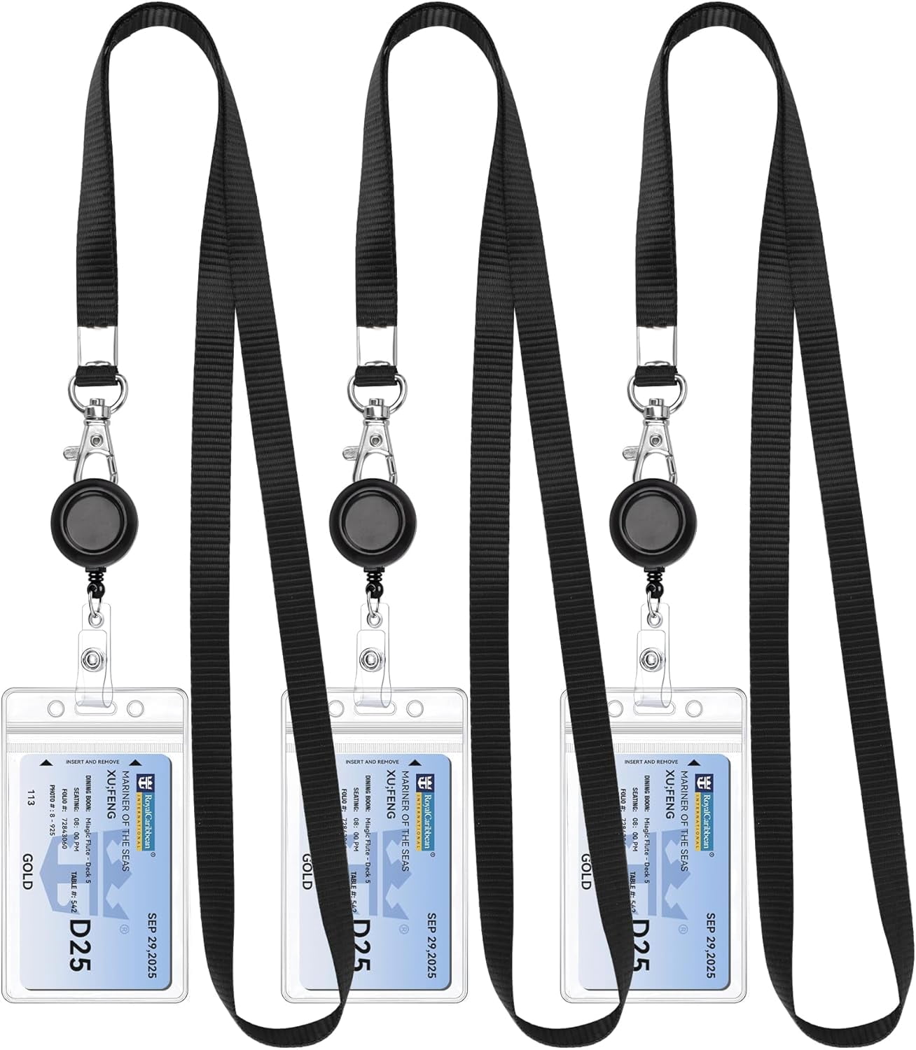 3 Pack Retractable Lanyards for ID Badges, Thick Clear Plastic ID Badge ...
