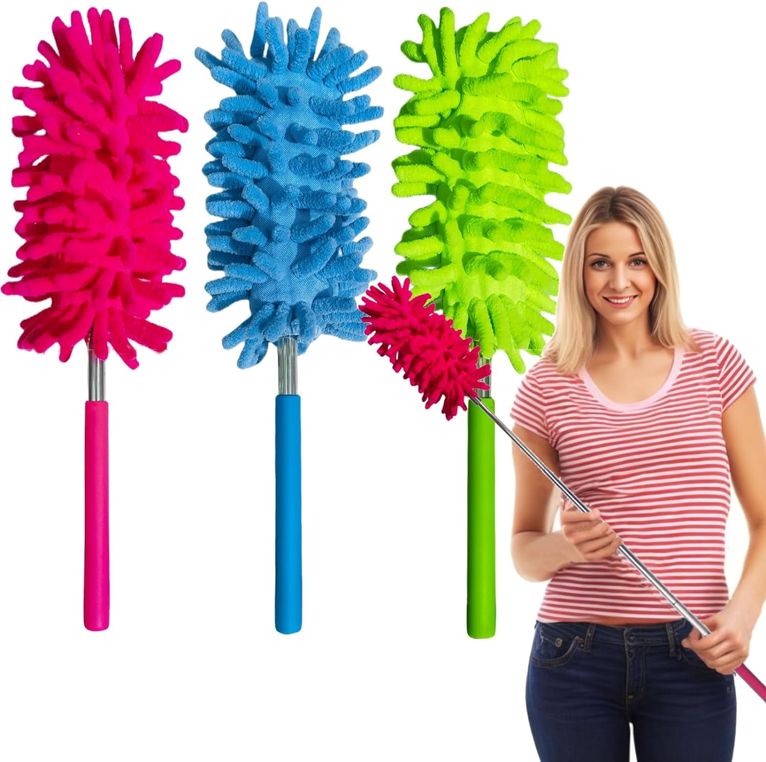 3 Pack Retractable Long-Reach Washable Duster for Cleaning, Microfiber ...