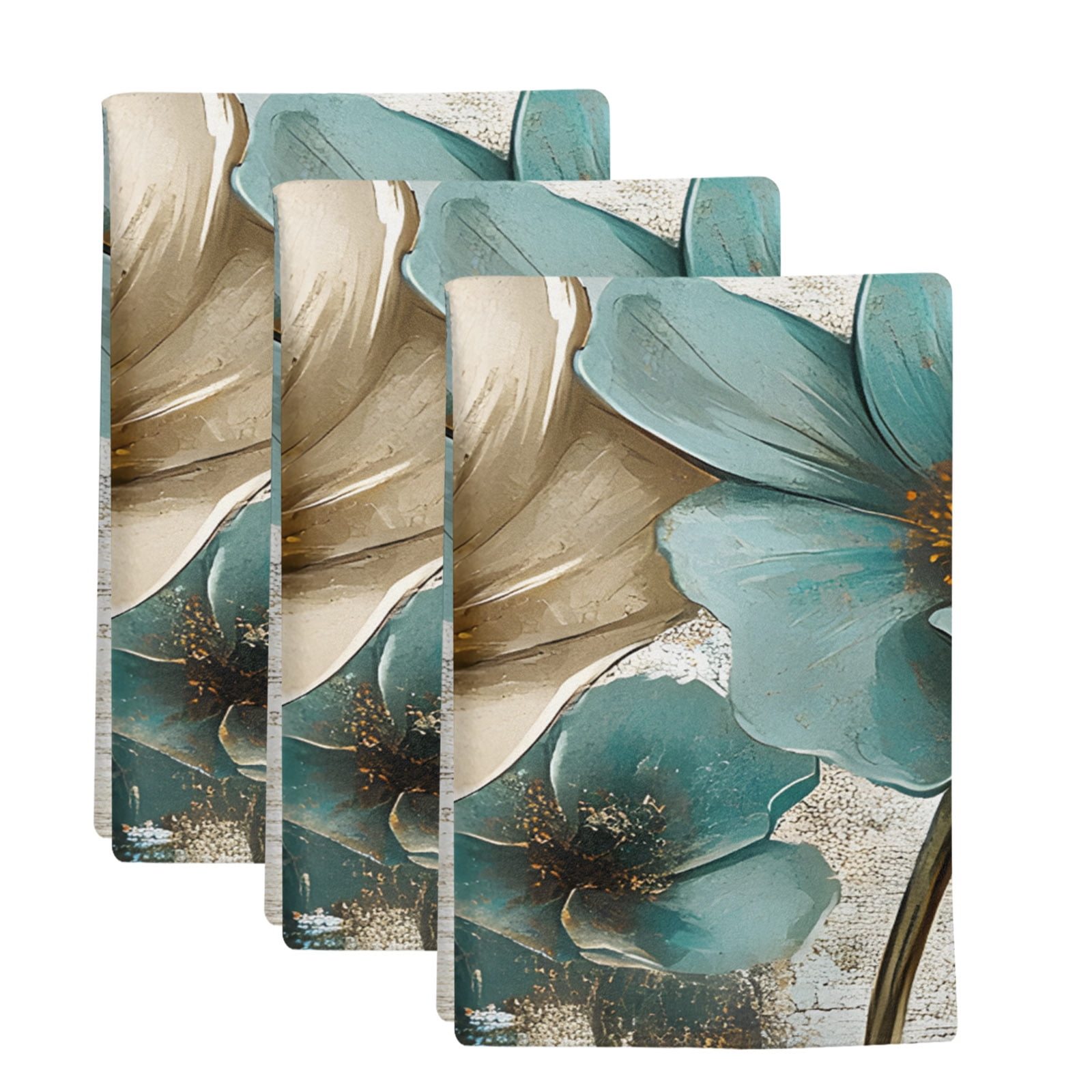 3 Pack Retro Beige Teal Flowers Kitchen Towels Vintage Background ...