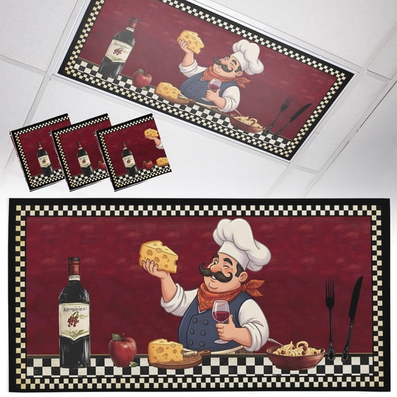 3 Pack Retro Cartoon Chef Fluorescent Light Covers for Ceiling Lights ...