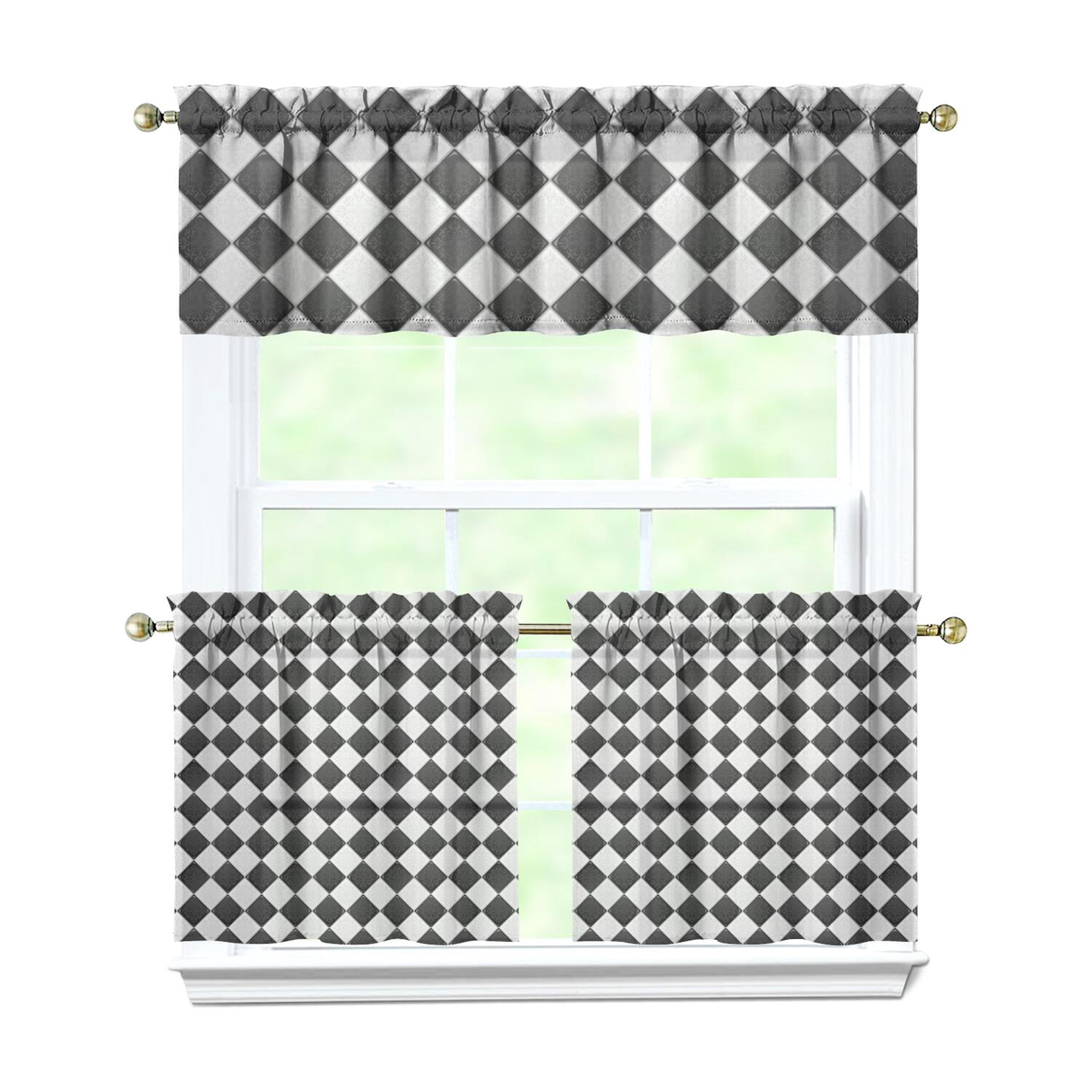 3 Pack Retro Plaid Kitchen Curtains - Red and Black Buffalo Plaid ...