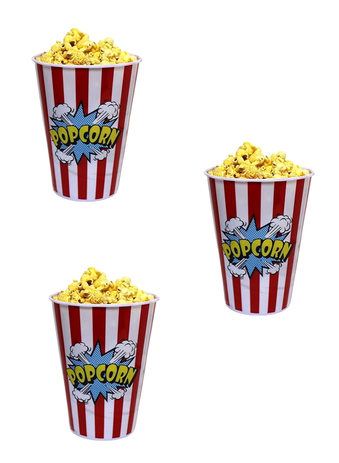 3-Pack Retro Style Plastic Popcorn Buckets – 7" Reusable Containers for ...