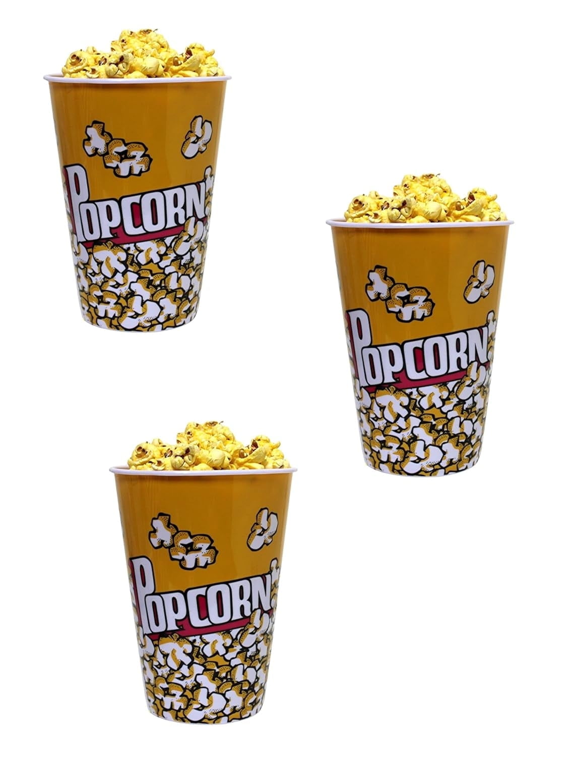 3-Pack Retro Style Popcorn Buckets – 7" Reusable Plastic Containers for ...