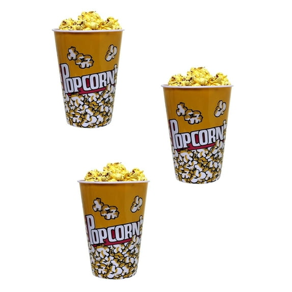 3-Pack Retro Style Popcorn Buckets – 7" Reusable Plastic Containers for ...