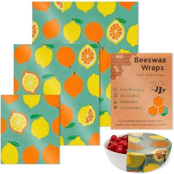 3 Pack Reusable Beeswax Food Wraps, Assorted Sizes Sustainable Food ...