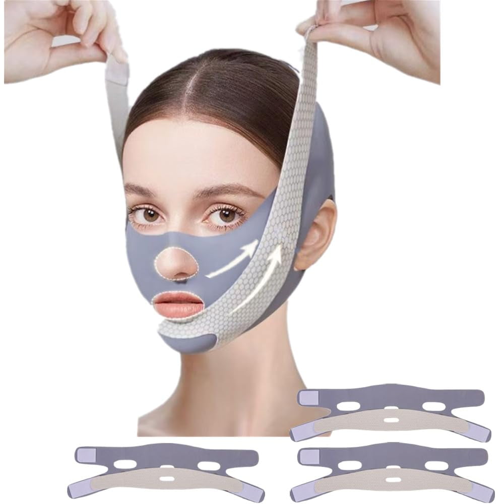 3 Pack Reusable Double-layer Lifting Mask with Chin Strap for Sleeping, Face Lift Prevent ...