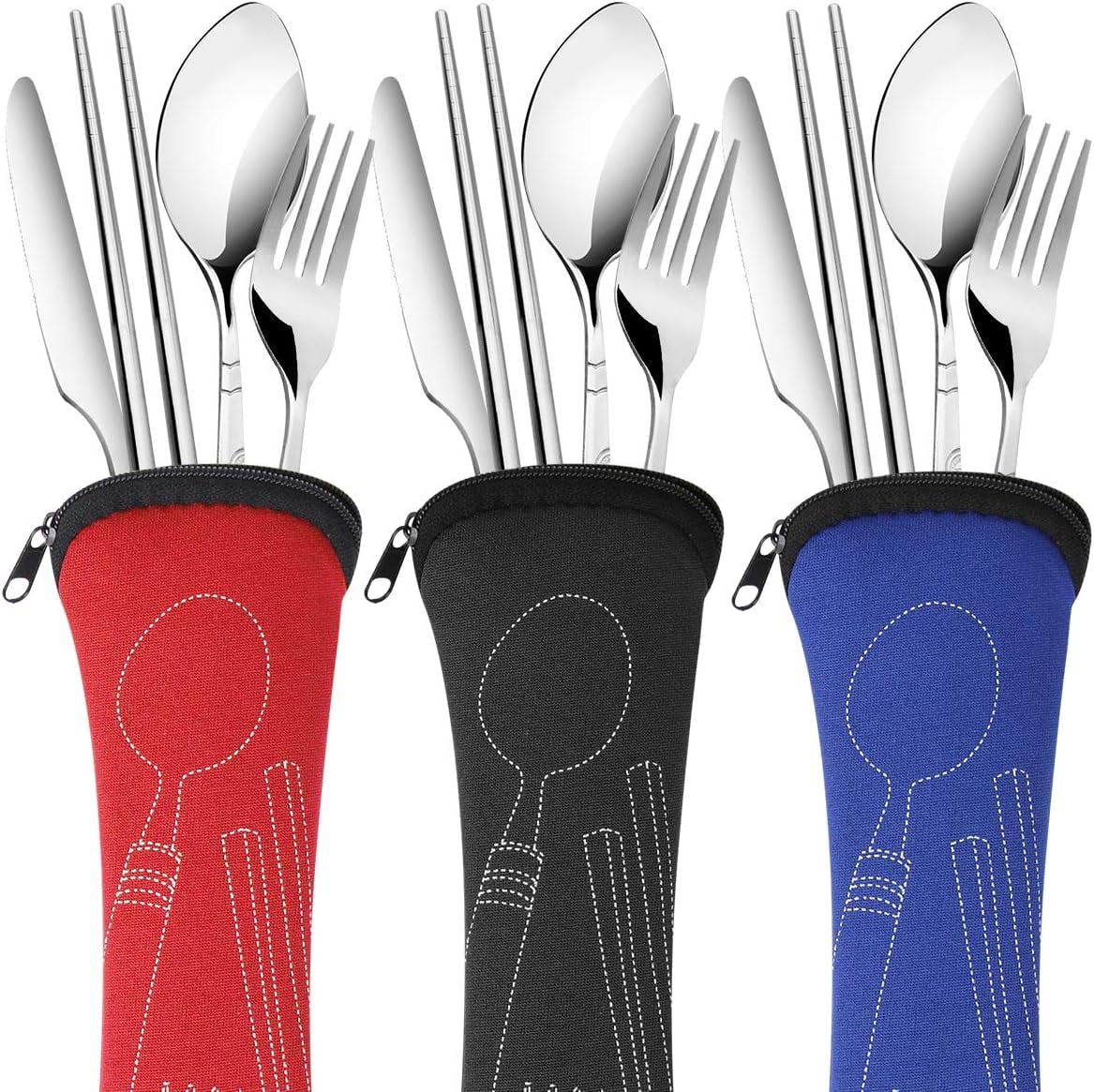3 Pack Reusable Flatware Sets Knife, Fork, Spoon, Chopsticks, 12Pcs ...