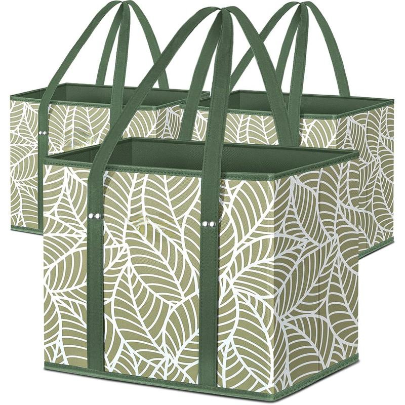 3-Pack Reusable Grocery Bags – Heavy-Duty Foldable Shopping Totes with ...