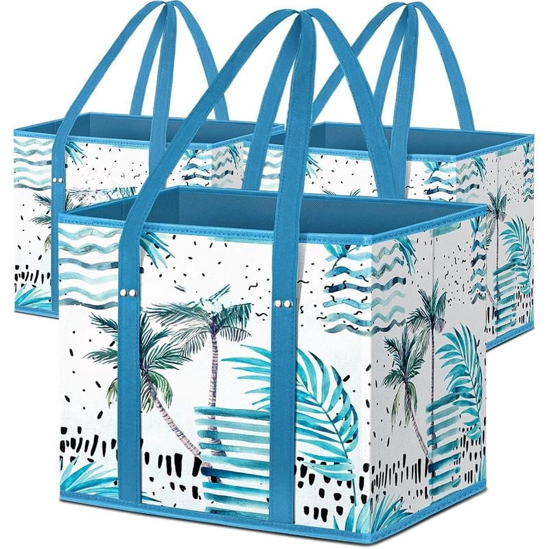 3-Pack Reusable Grocery Bags – Heavy-Duty Foldable Shopping Totes with ...