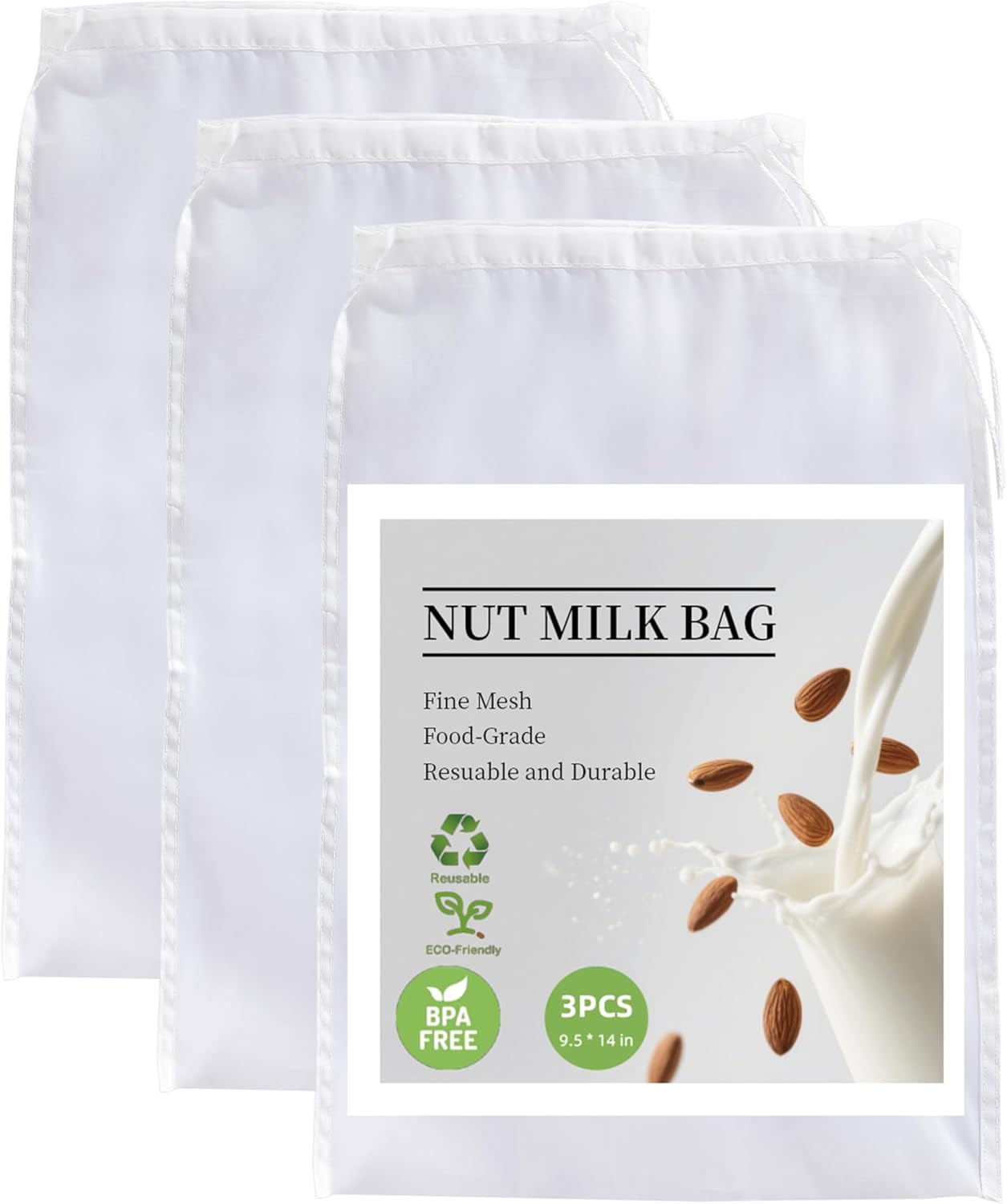 3 Pack Reusable Nut Milk Bag, Foo-Grae Nylon Cheese Cloth Bag for ...