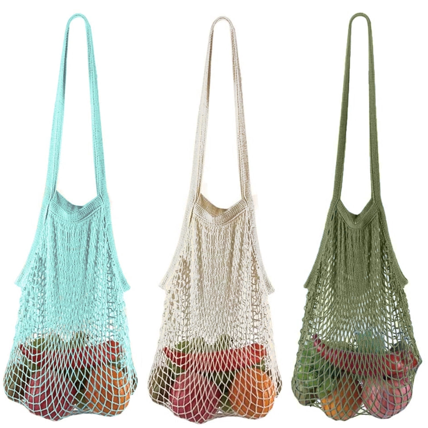 3 Pack Reusable Produce Bags Cotton Mesh Grocery Bags，Portable Washable ...