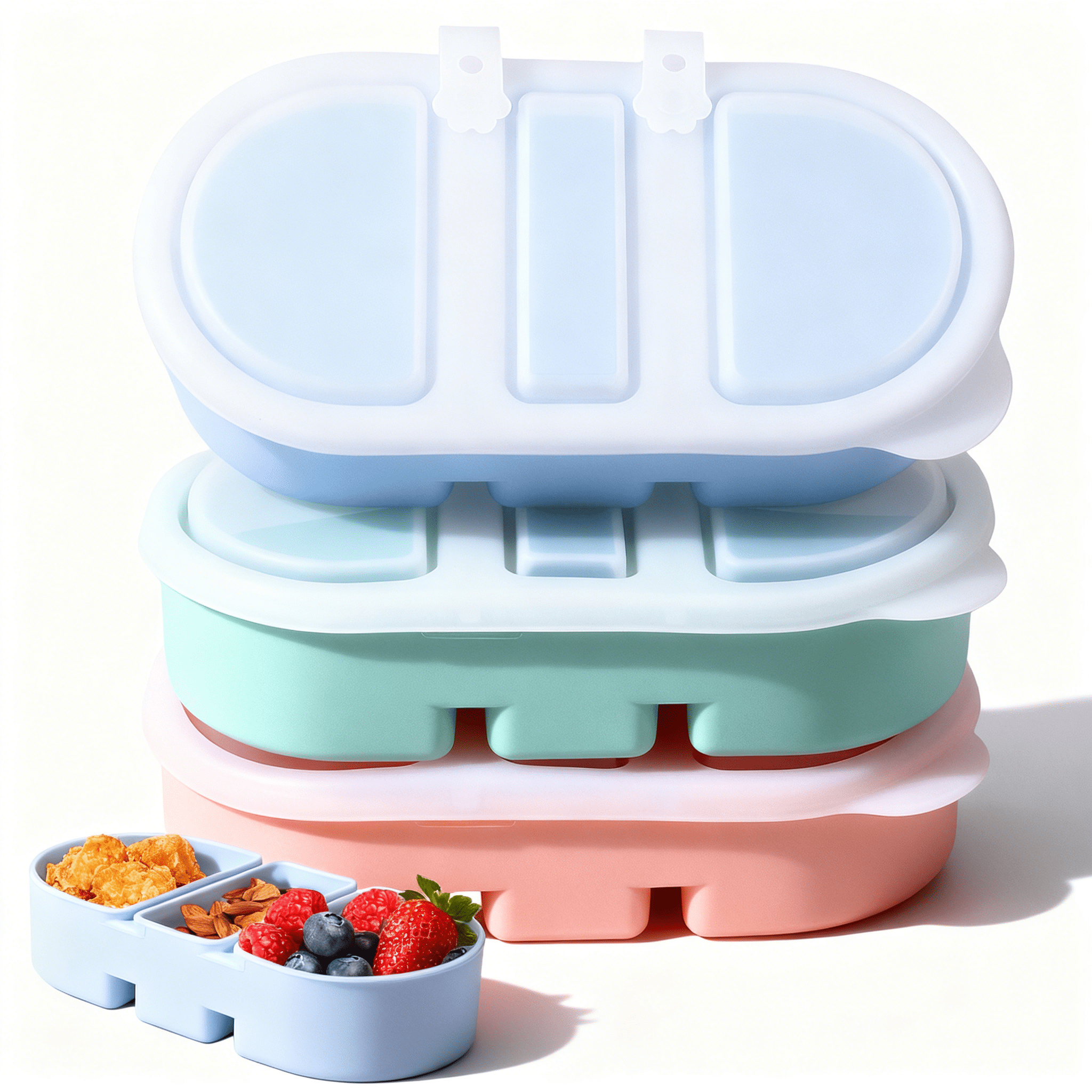 3 Pack Reusable Silicone Snack Containers with Lids, 14.88oz 3 ...