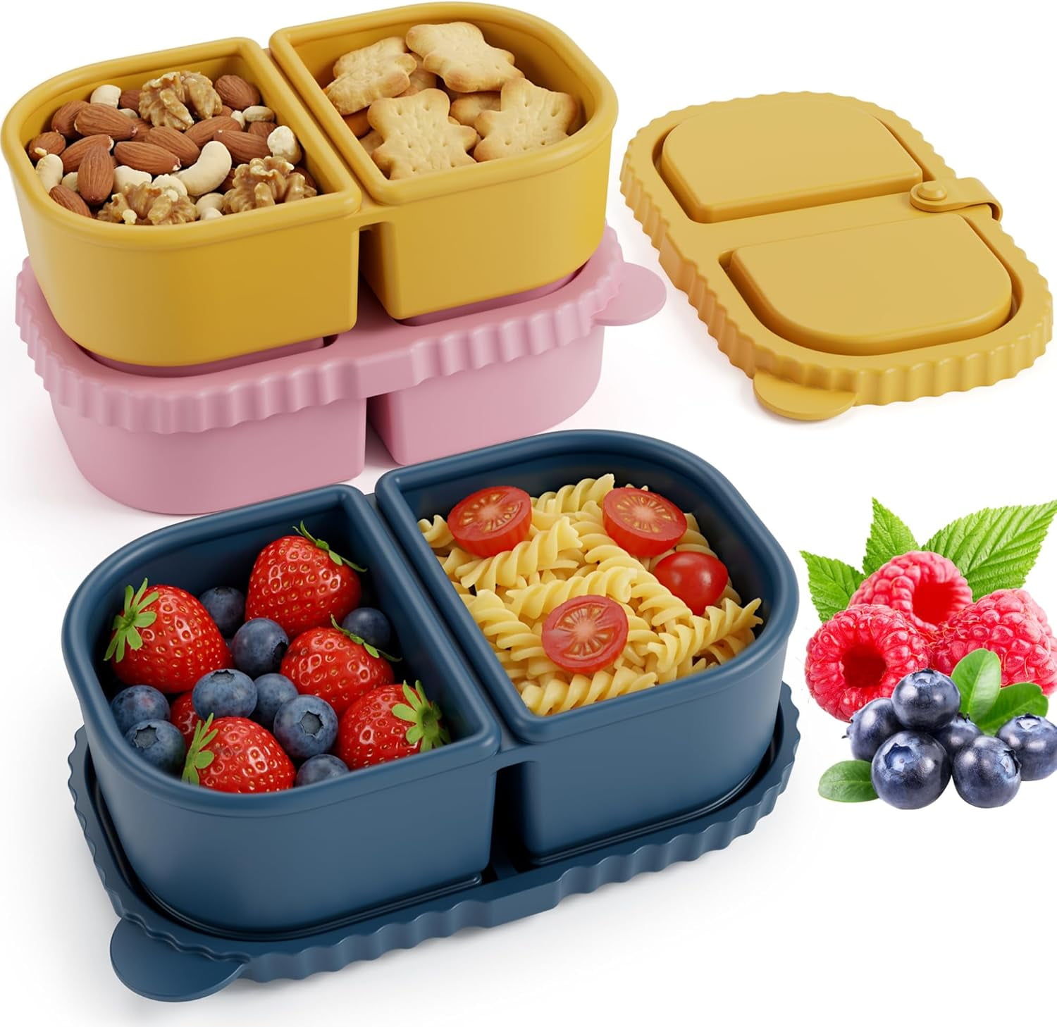 3 Pack Reusable Silicone Snack Containers with Lids, 8.5oz 2 ...