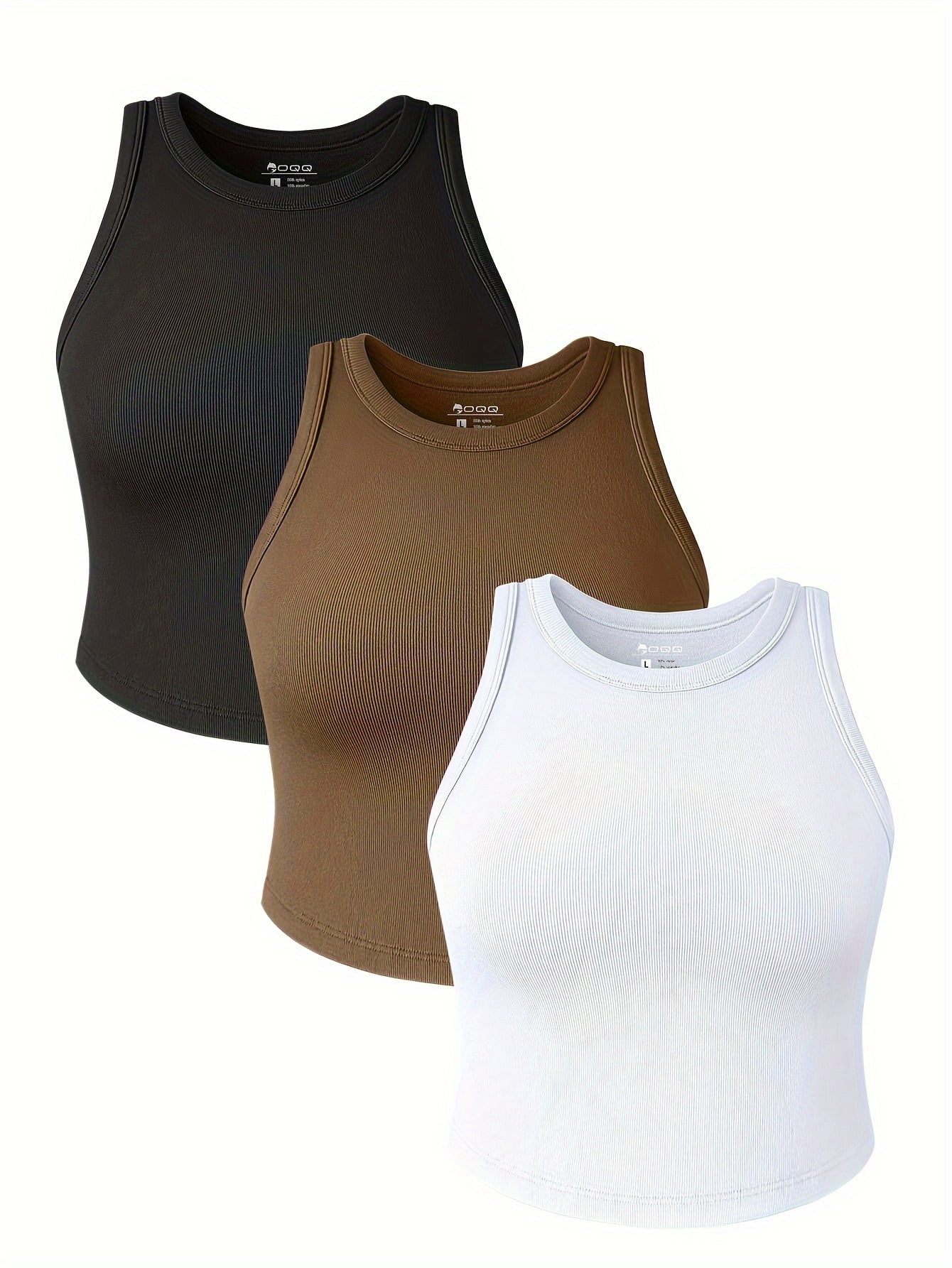 3-Pack Rib-Knit Racerback Crop Tank Tops, Seamless Stretchy Sports ...