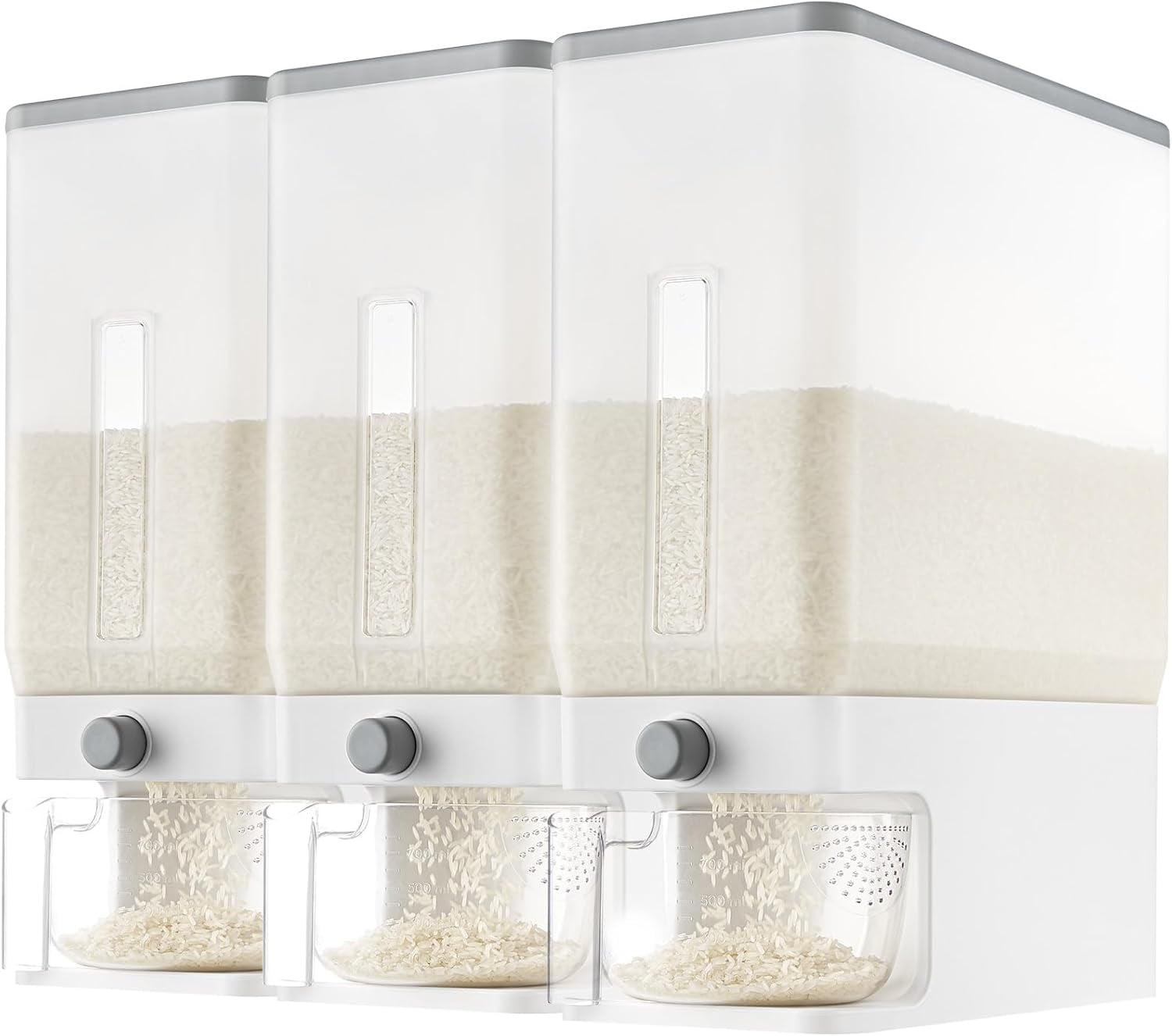 3 Pack Rice Dispenser 25 Lbs(11.3kg), Rice Storage Container Sealed ...