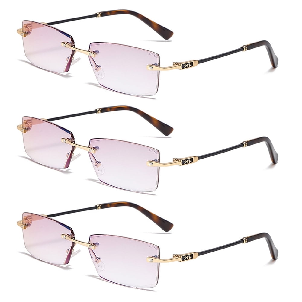 3 Pack Rimless Mens Tinted Reading Glasses Blue Light Blocking ...