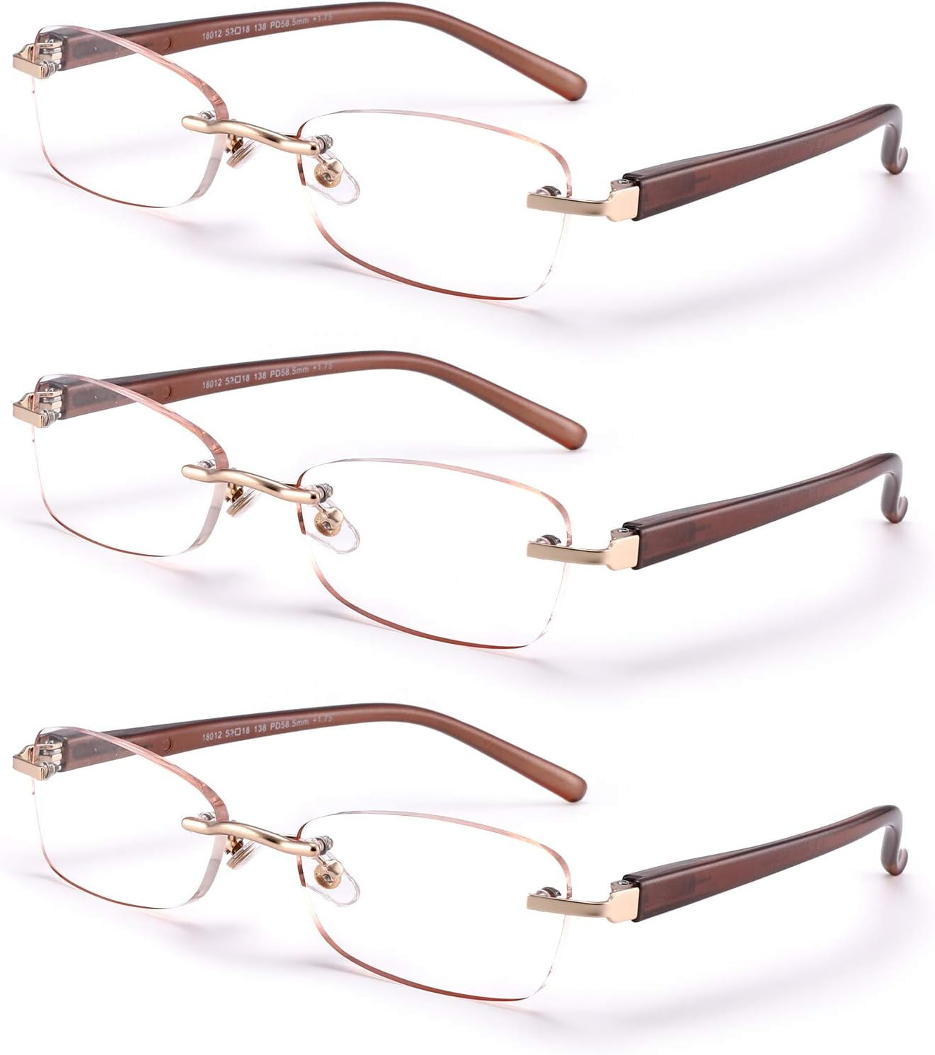 3-Pack Rimless Reading Glasses For Women, Lightweight Spring Hinge ...